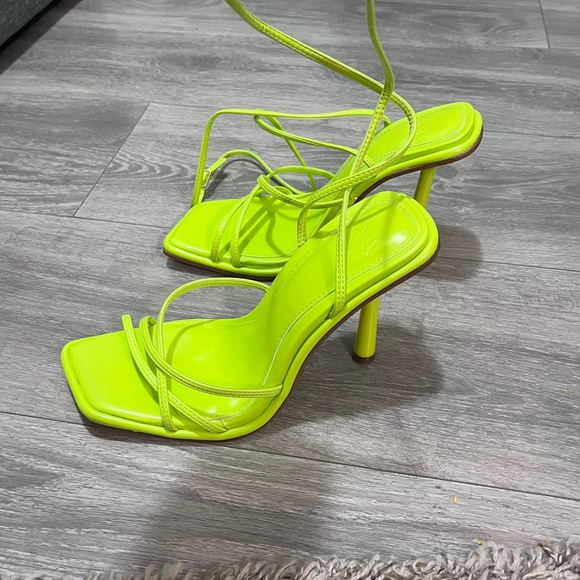 Zara | Shoes | Zara Neon Green Ankle Tie Heeled Sandals 38 | Poshmark